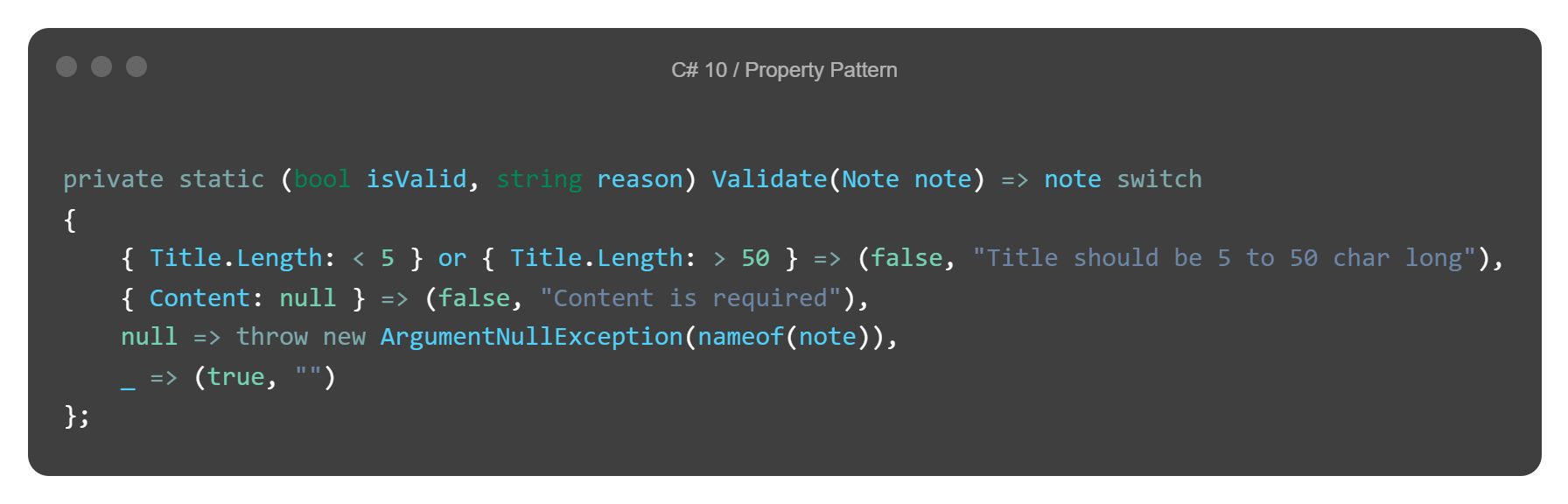 Expressive C# code with Property Patterns